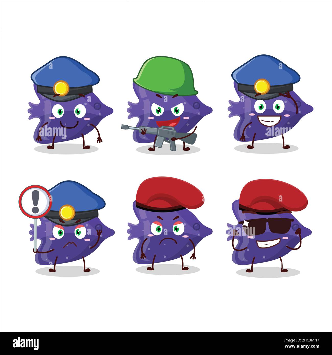 A dedicated Police officer of fish purple gummy candy mascot design ...