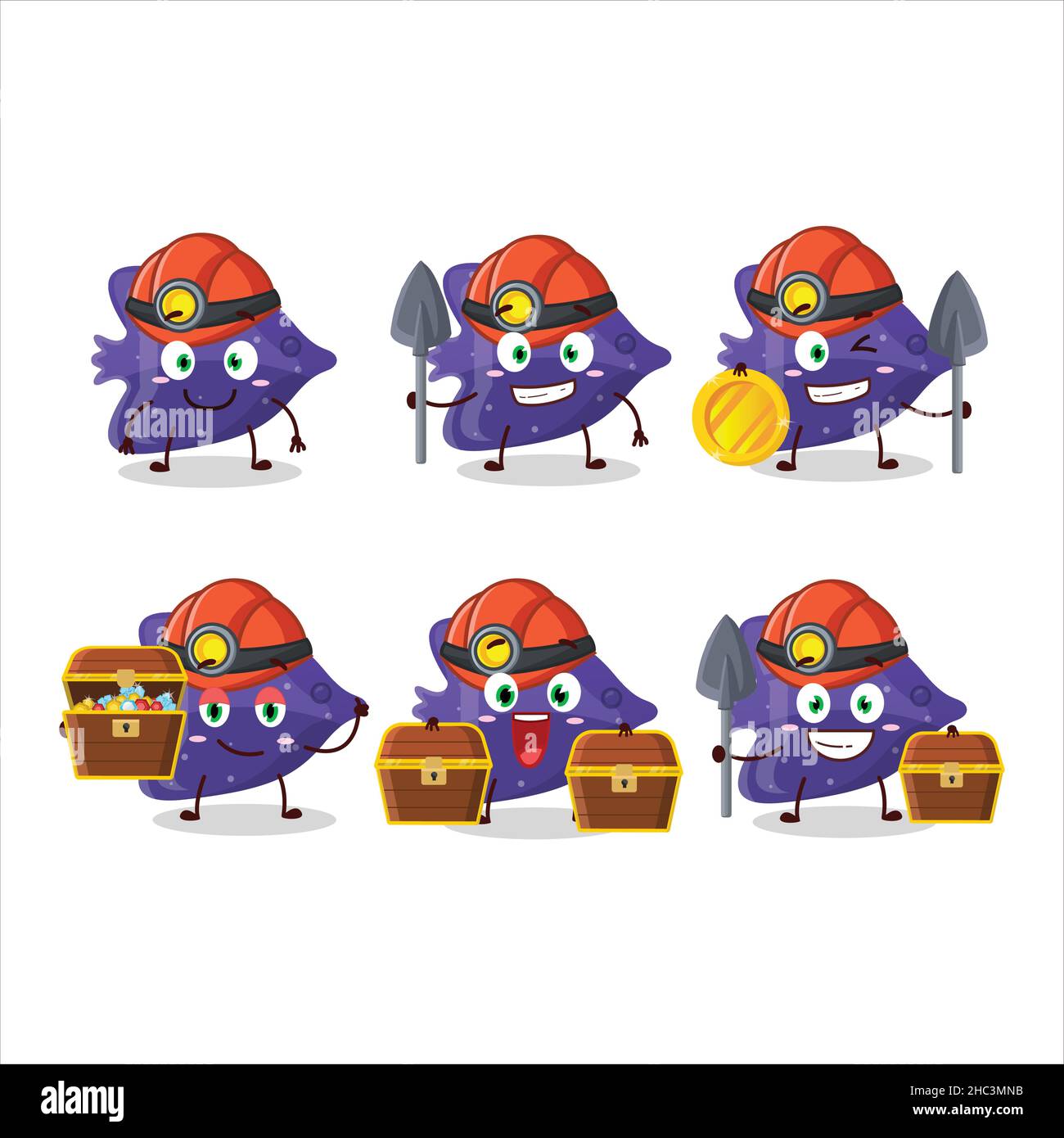 miners fish purple gummy candy cute mascot character wearing helmet ...