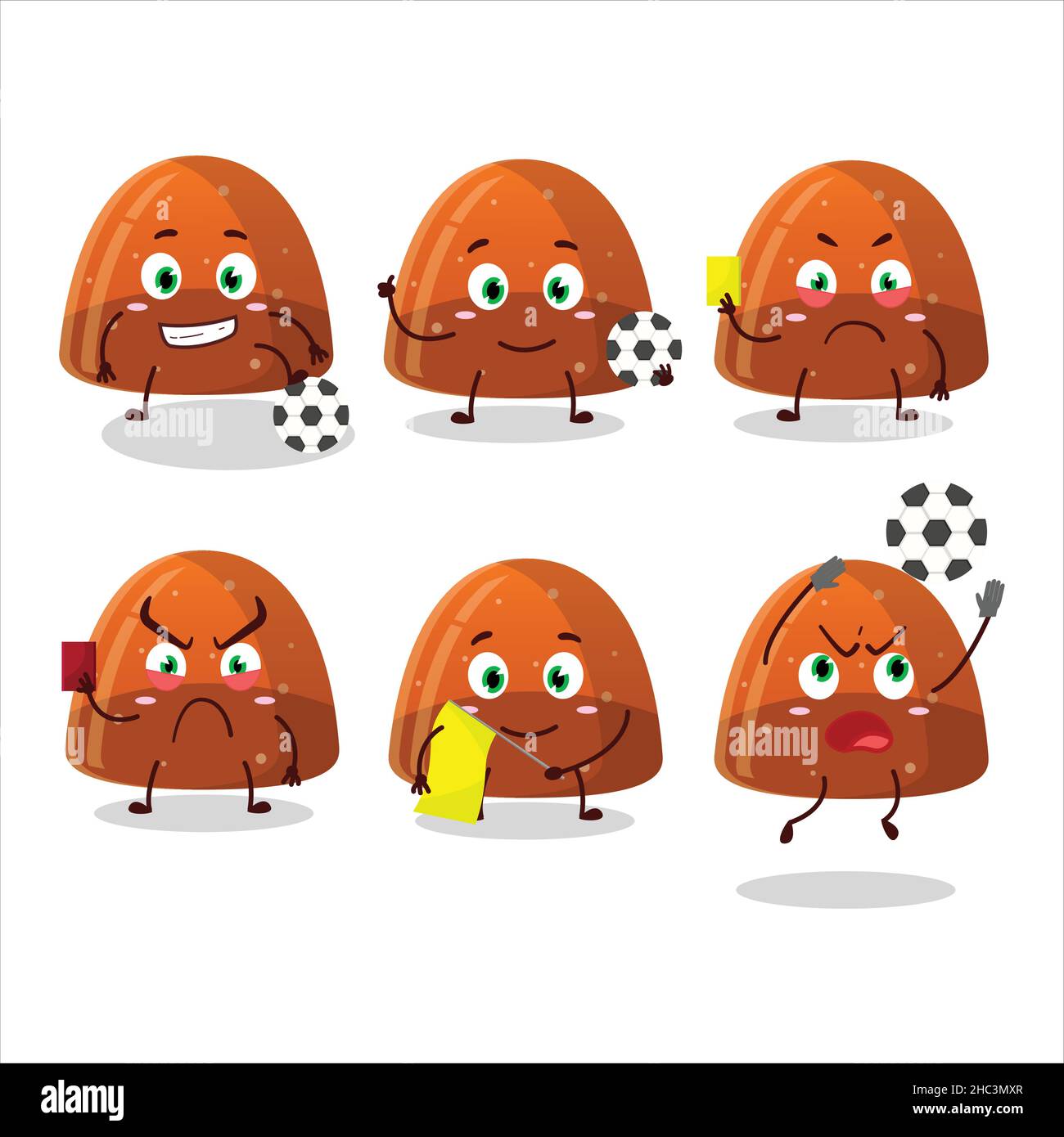 Orange jelly gummy candy cartoon character working as a Football ...