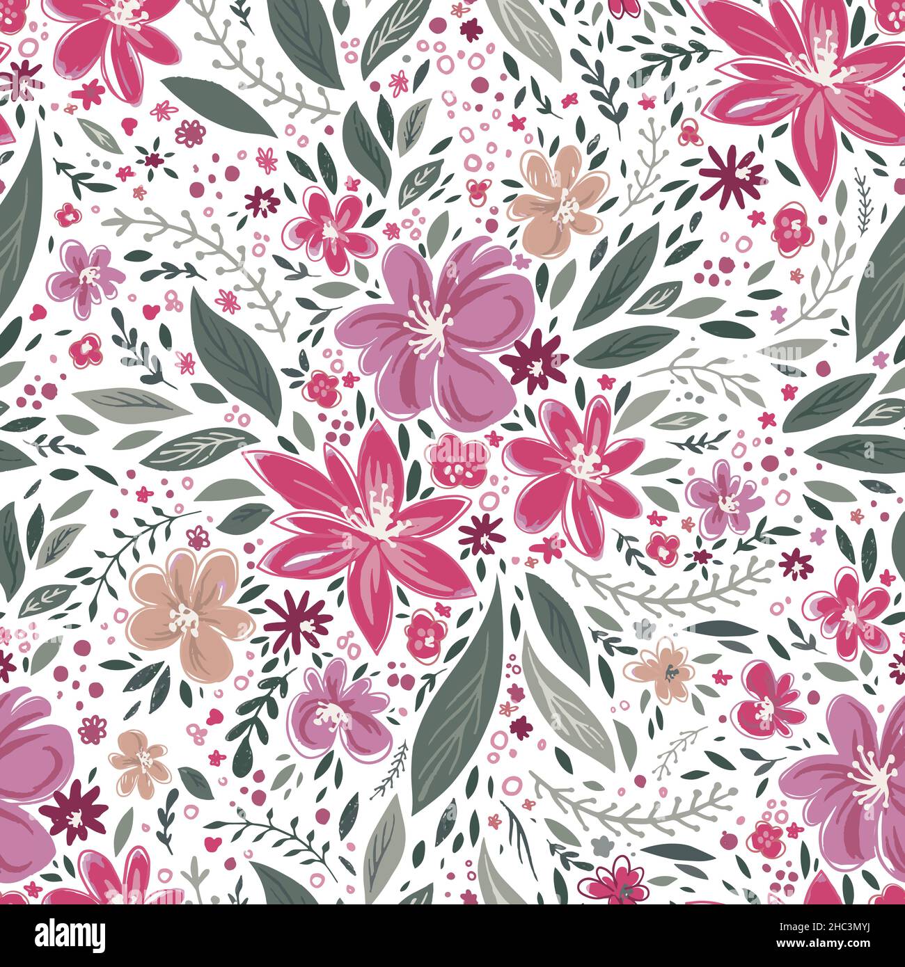 Blooming flower seamless pattern, flourishing Stock Vector Image & Art ...