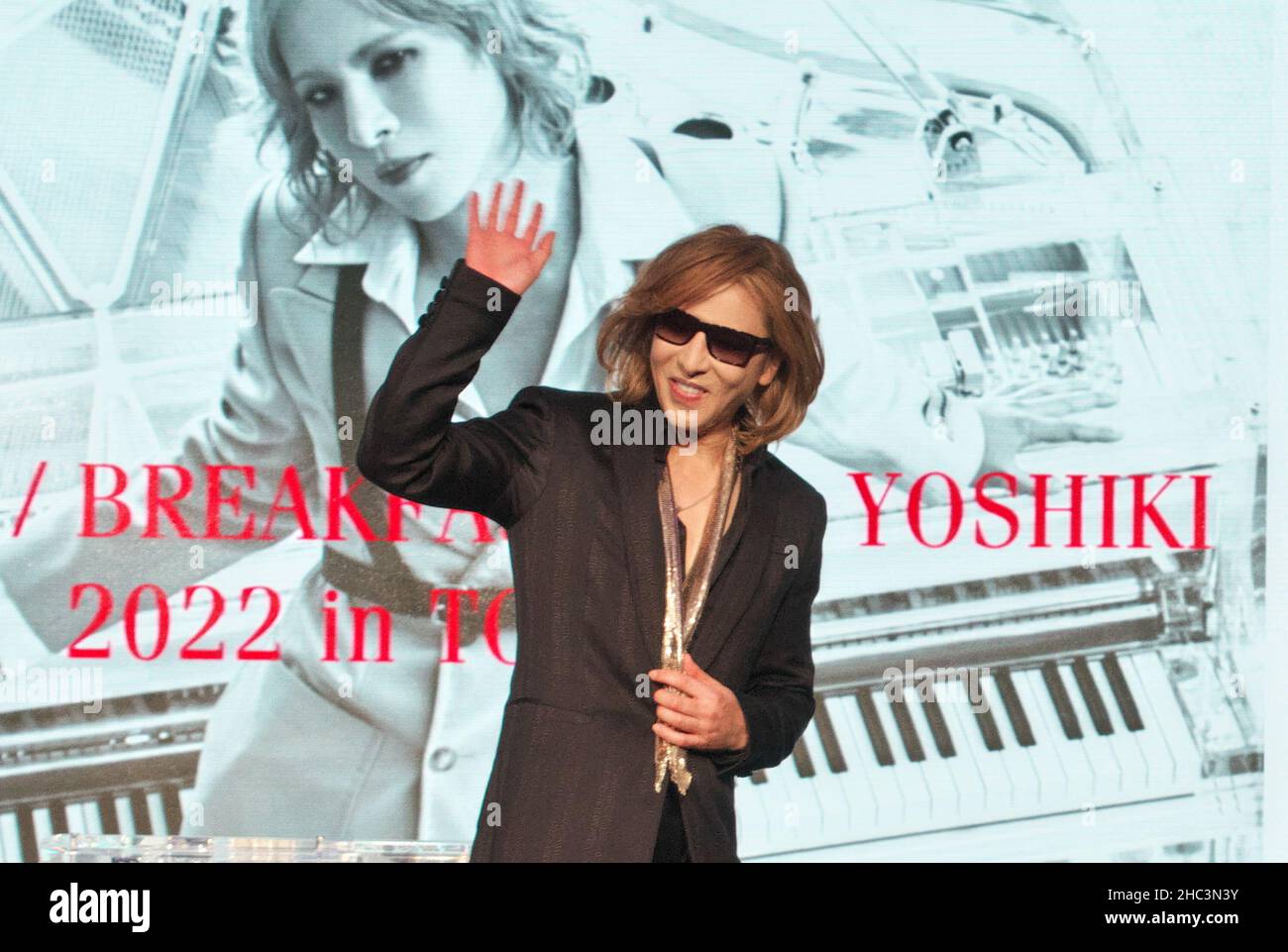 Tokyo, Japan on December 23, 2021: Yoshiki of X Japan attends a press conference for "Evening ...