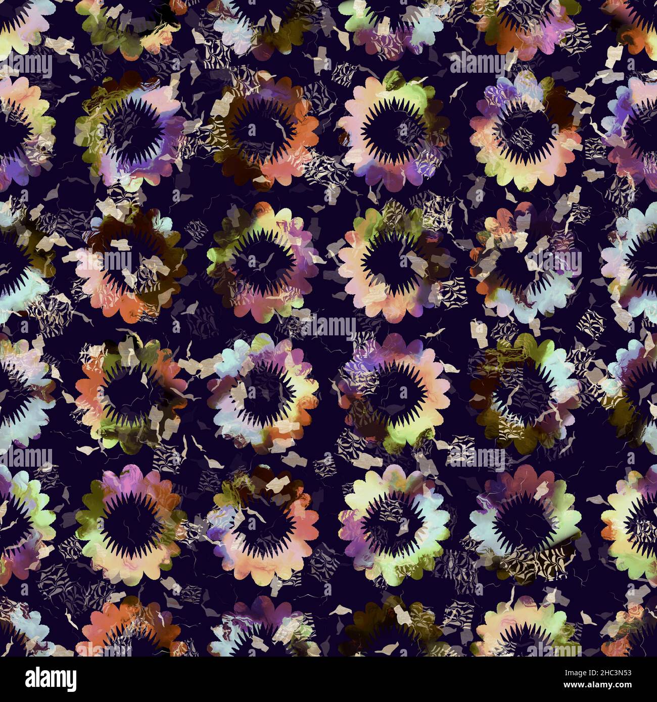 Exotic multicoloured boho floral camouflage scatter print. Seamless ...