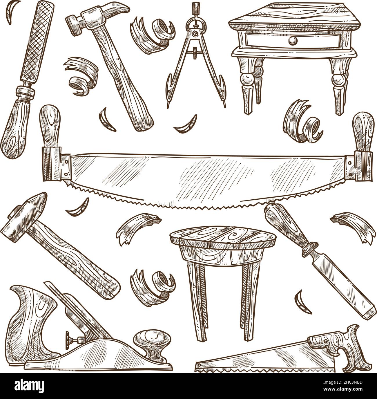 Carpentry and woodwork, tools and instruments Stock Vector Image & Art ...