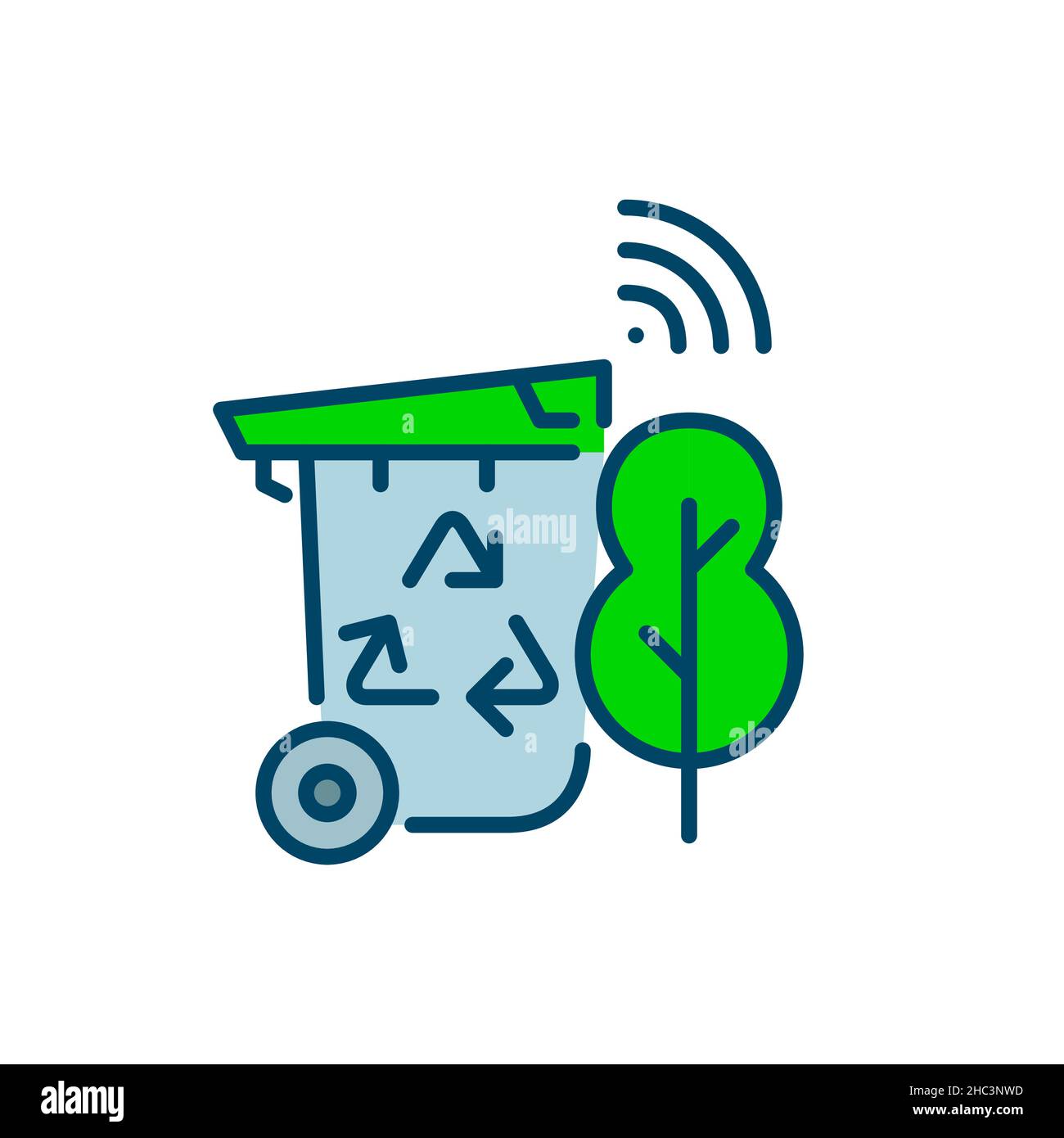 Smart waste management. Garbage container with recycling symbol and ...