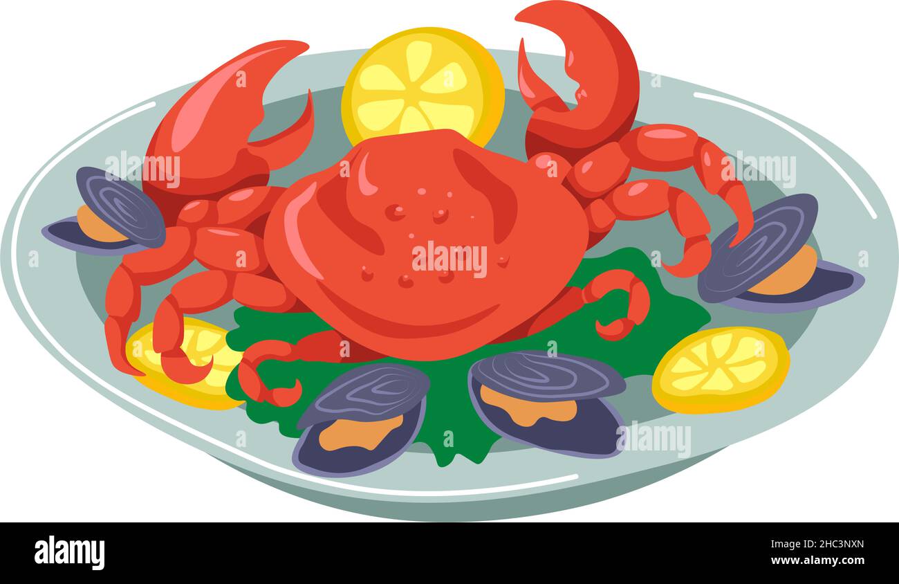 Cooked mussels lemon in Stock Vector Images - Alamy