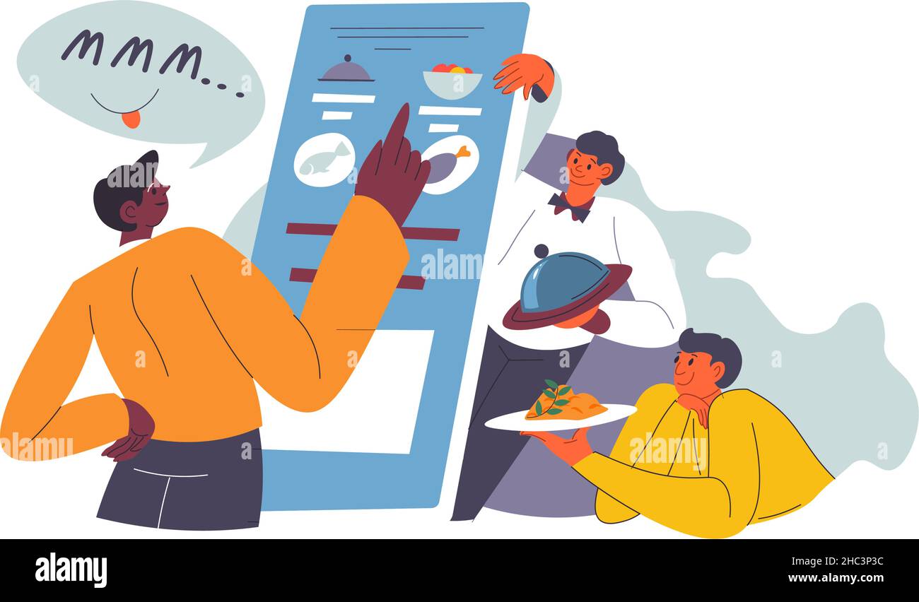Client choosing food in restaurant or cafe menu Stock Vector Image ...