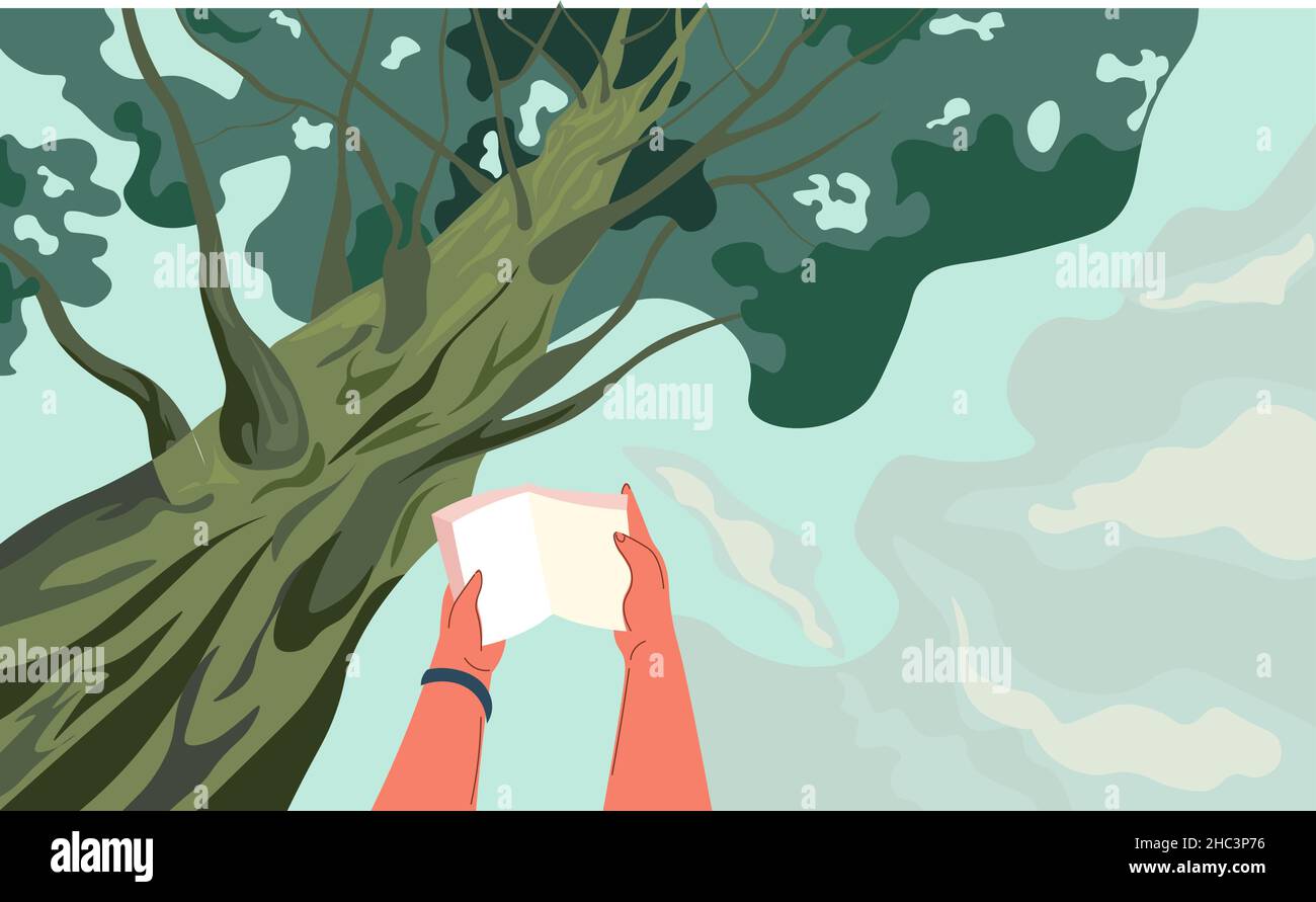 Reading book under tree shadow in summer vector Stock Vector Image ...