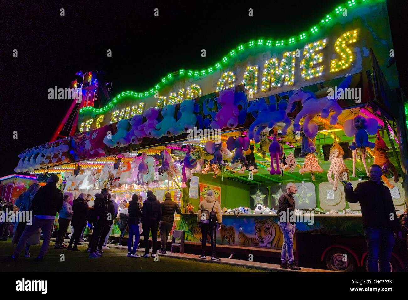people at the night time May fair in the park in BOSTON Lincolnshire ...
