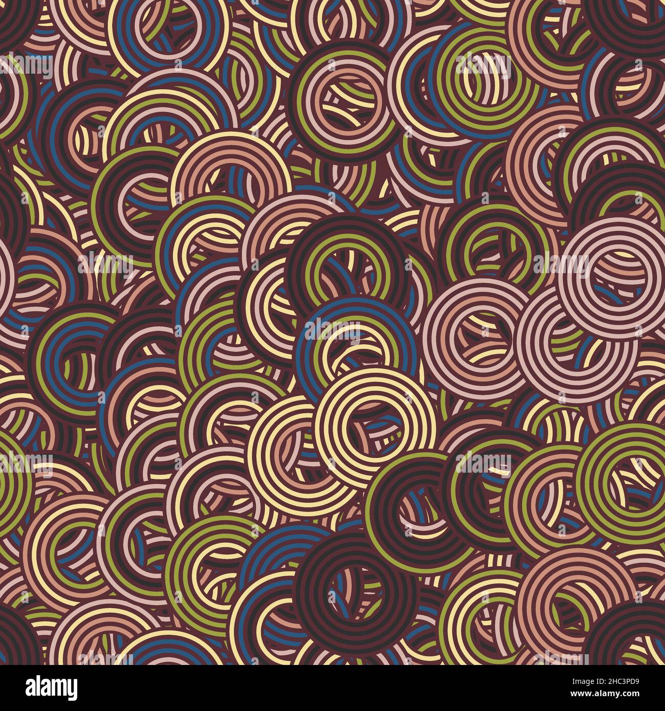 Seamless concentric circle in retro colors dizzy surface pattern design ...