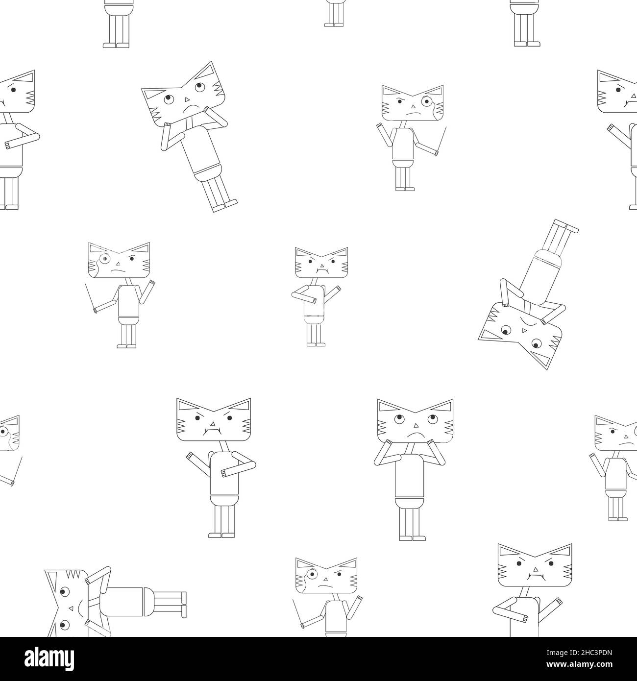 Pattern of Cat or tiger character in black line style with any emotions ...