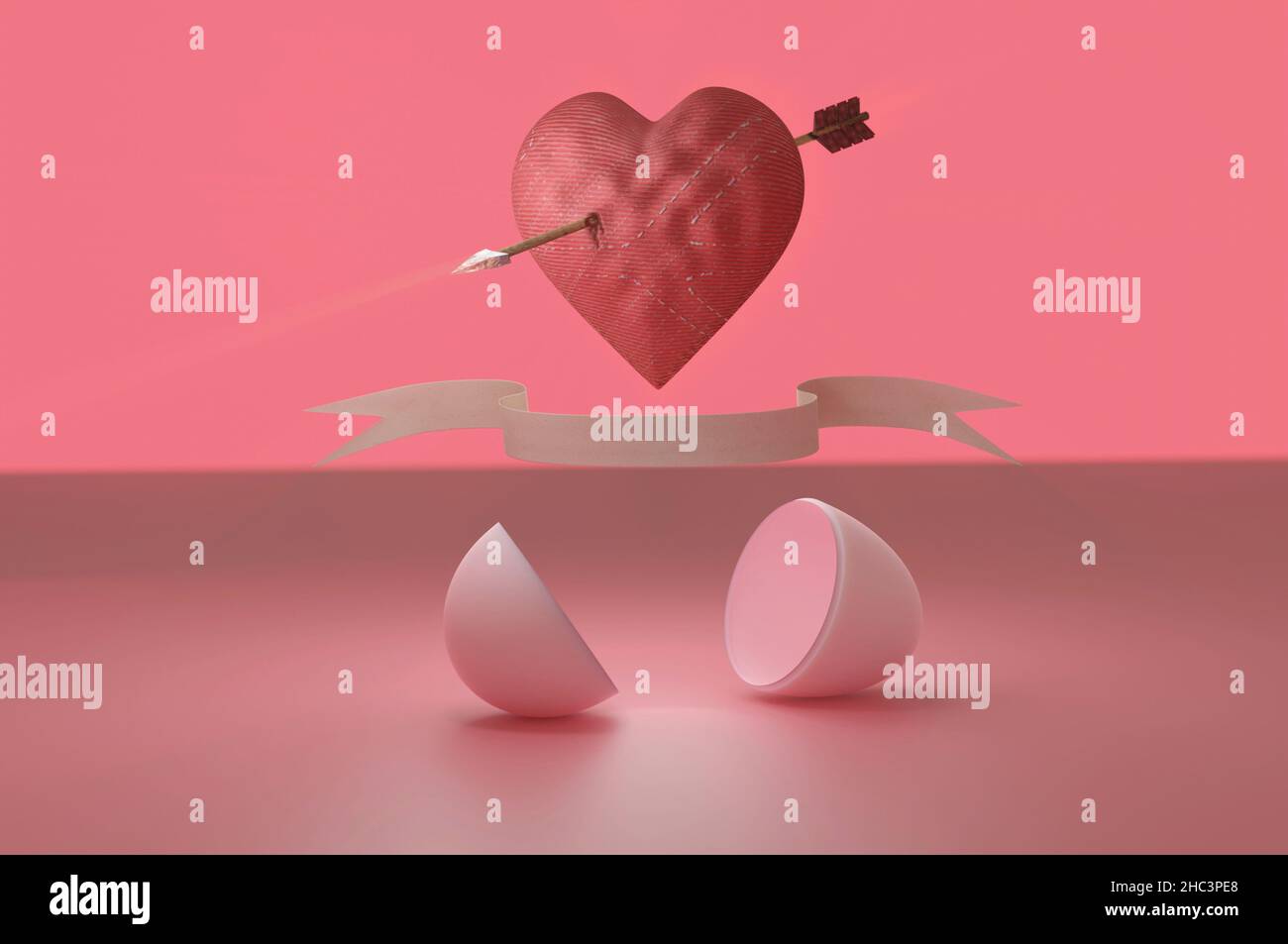 3d illustration. Open Gumball capsult inside Cupid heart arrow . idea ...