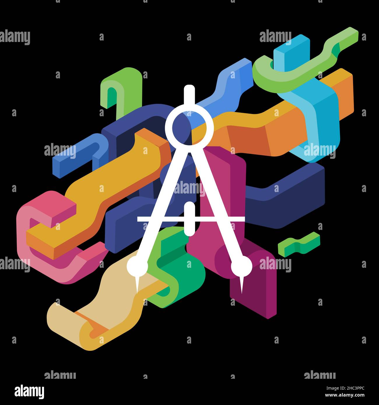 architecture symbol compass drawing tools icon decorative curve vibrant ...