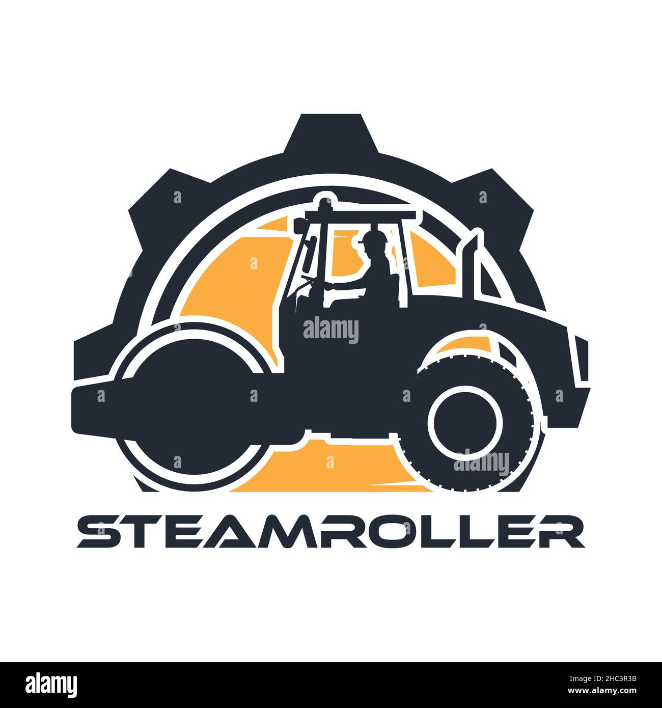 Heavy machinery label with operator working with a soil compactor Stock ...