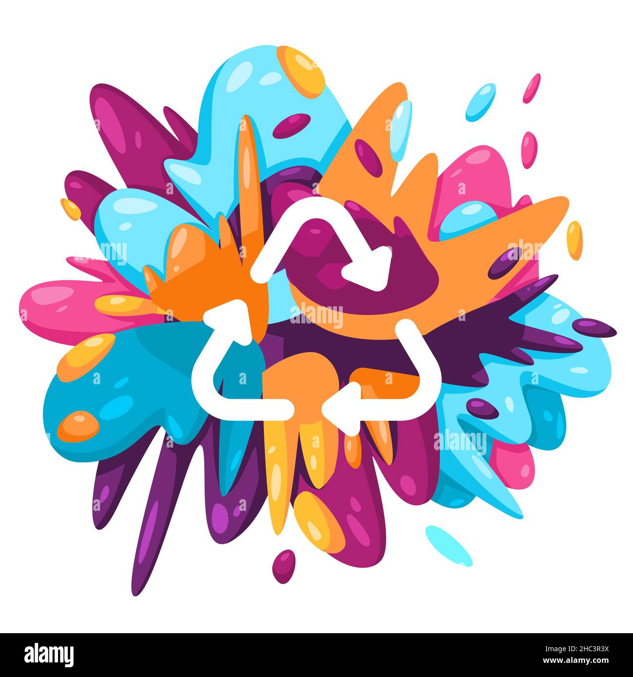 recycle reuse garbage circle trash icon in colorful splat paint liquid ...