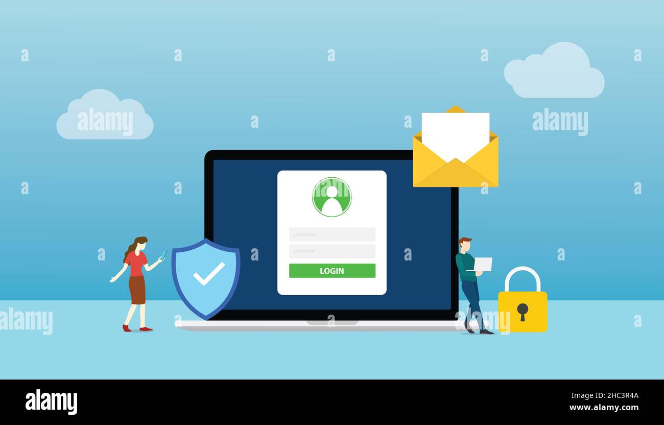 personal data security privacy concept with laptop and people account ...