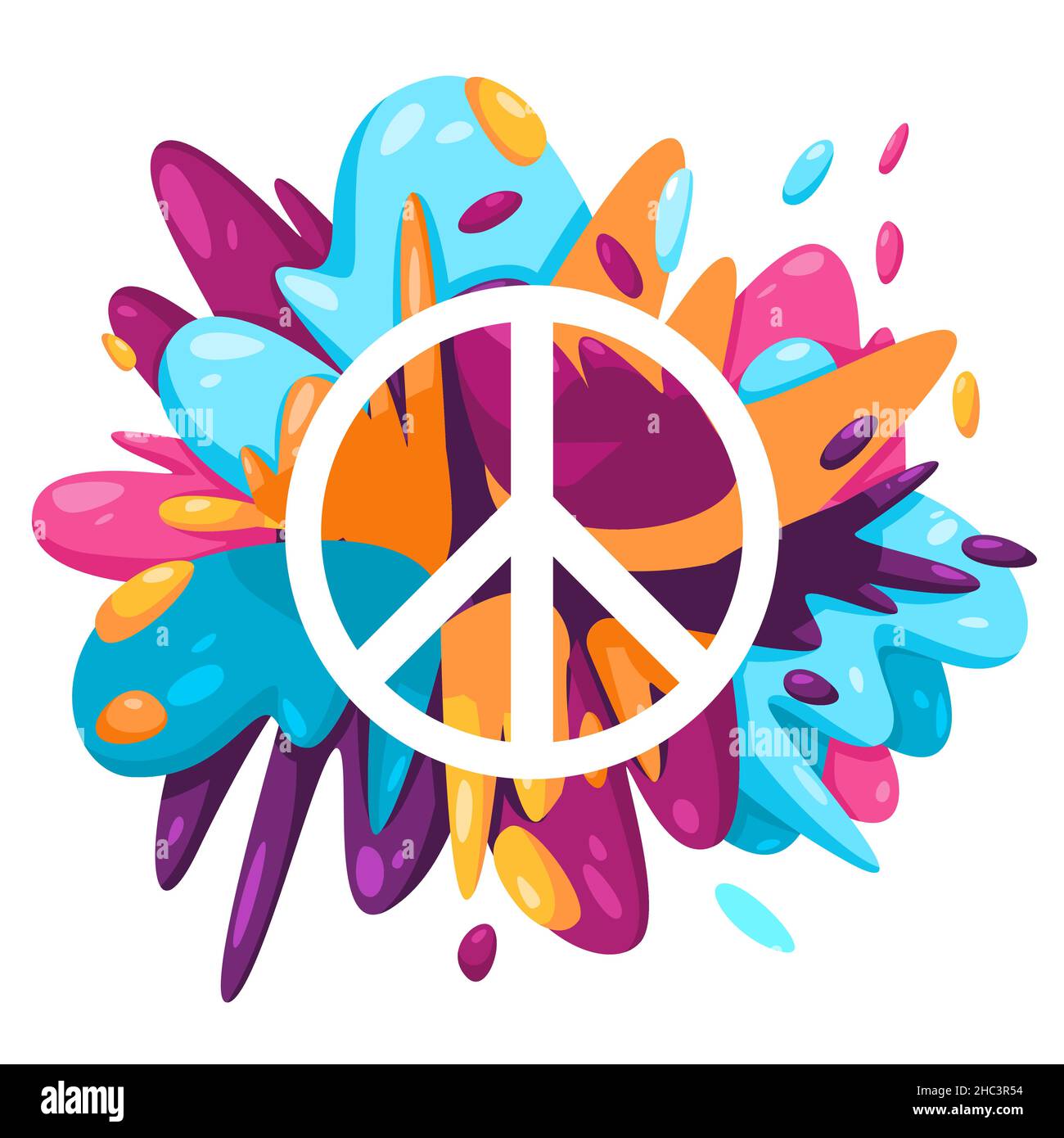 peace circle icon symbol of hippie anti war retro logo in colorful ...