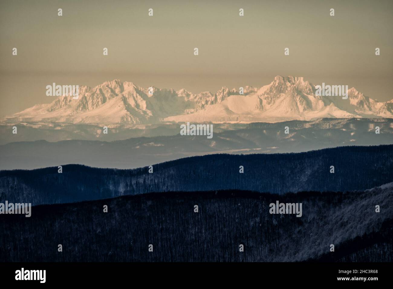 Temperature inversion in the mountains. The Tatras seen from the ...