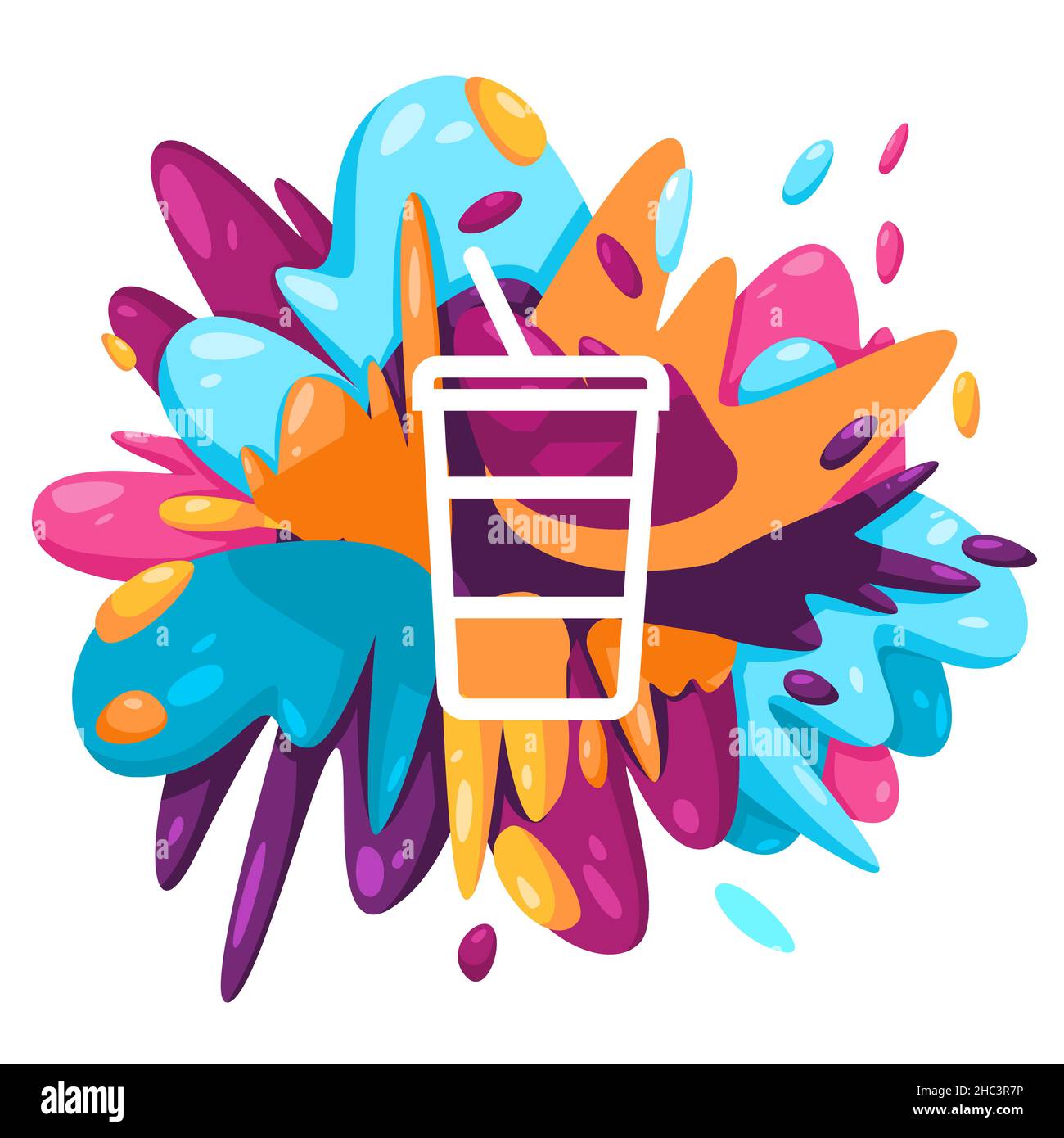 soft drink beverage glass with straw icon in colorful splat paint ...