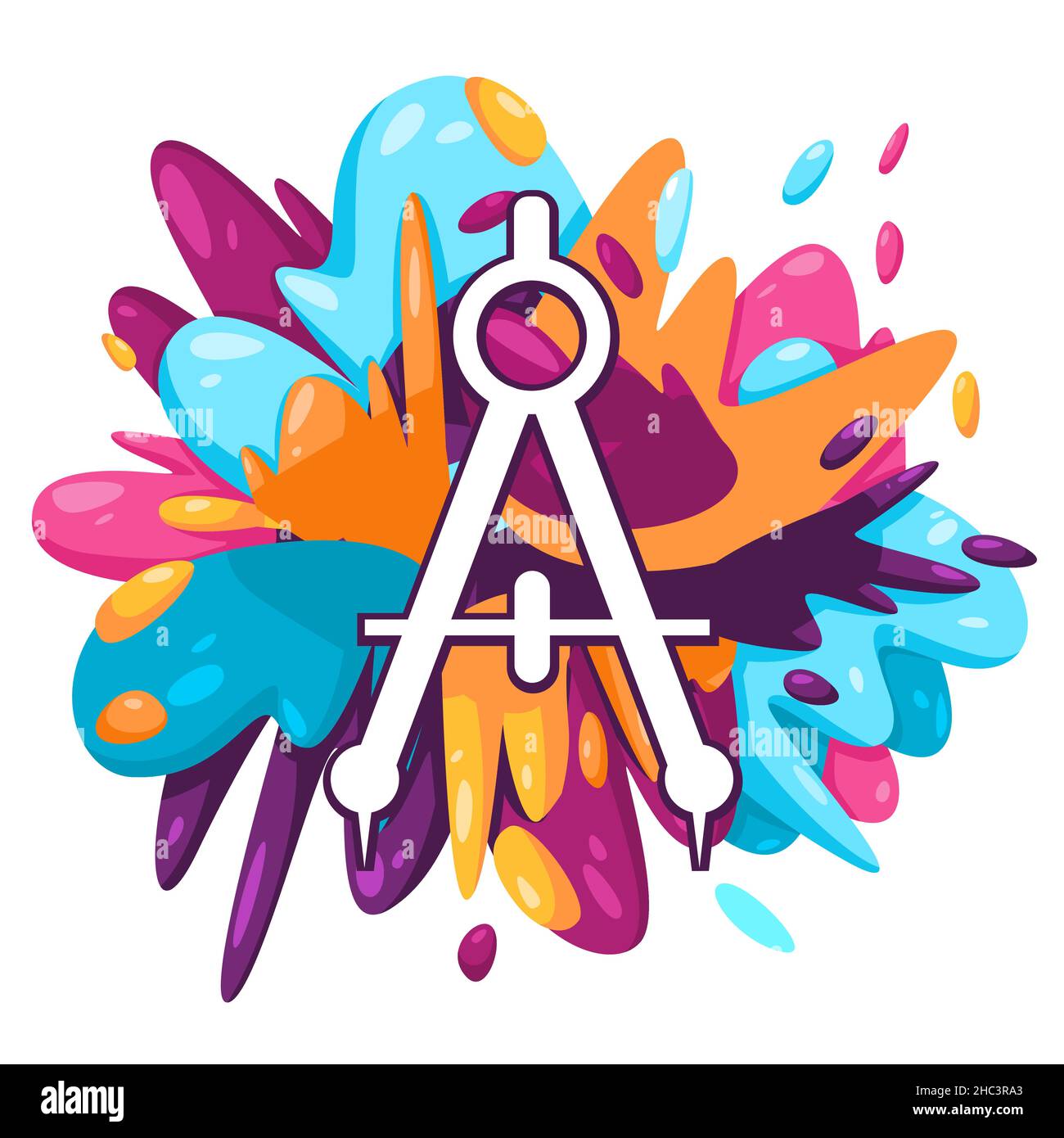 compass drawing tool icon in colorful splat paint liquid splashing ink ...
