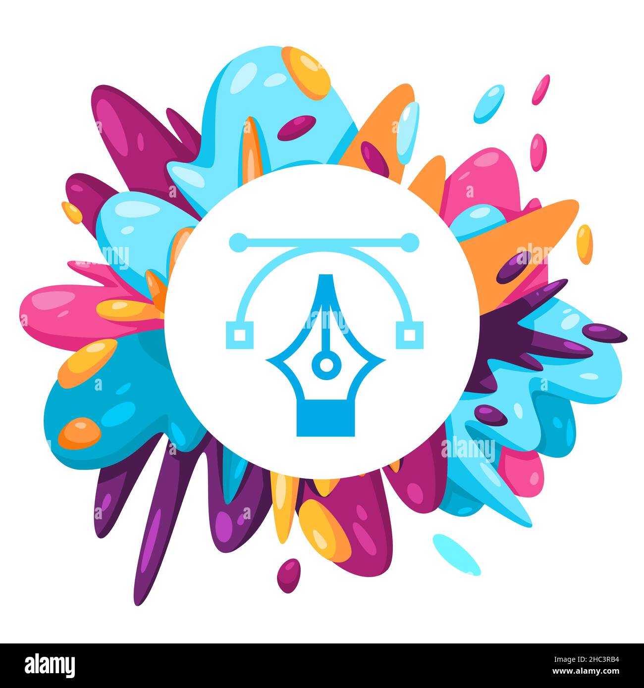 curve vector pen drawing tools designer icon in colorful splat paint ...
