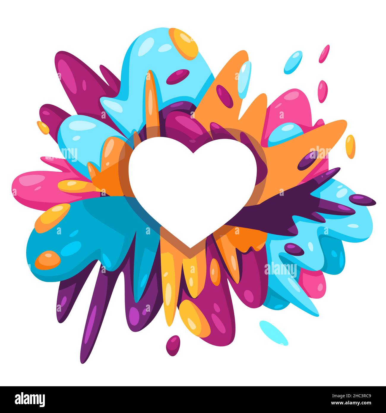 love shape heart icon in colorful splat paint liquid splashing ink ...