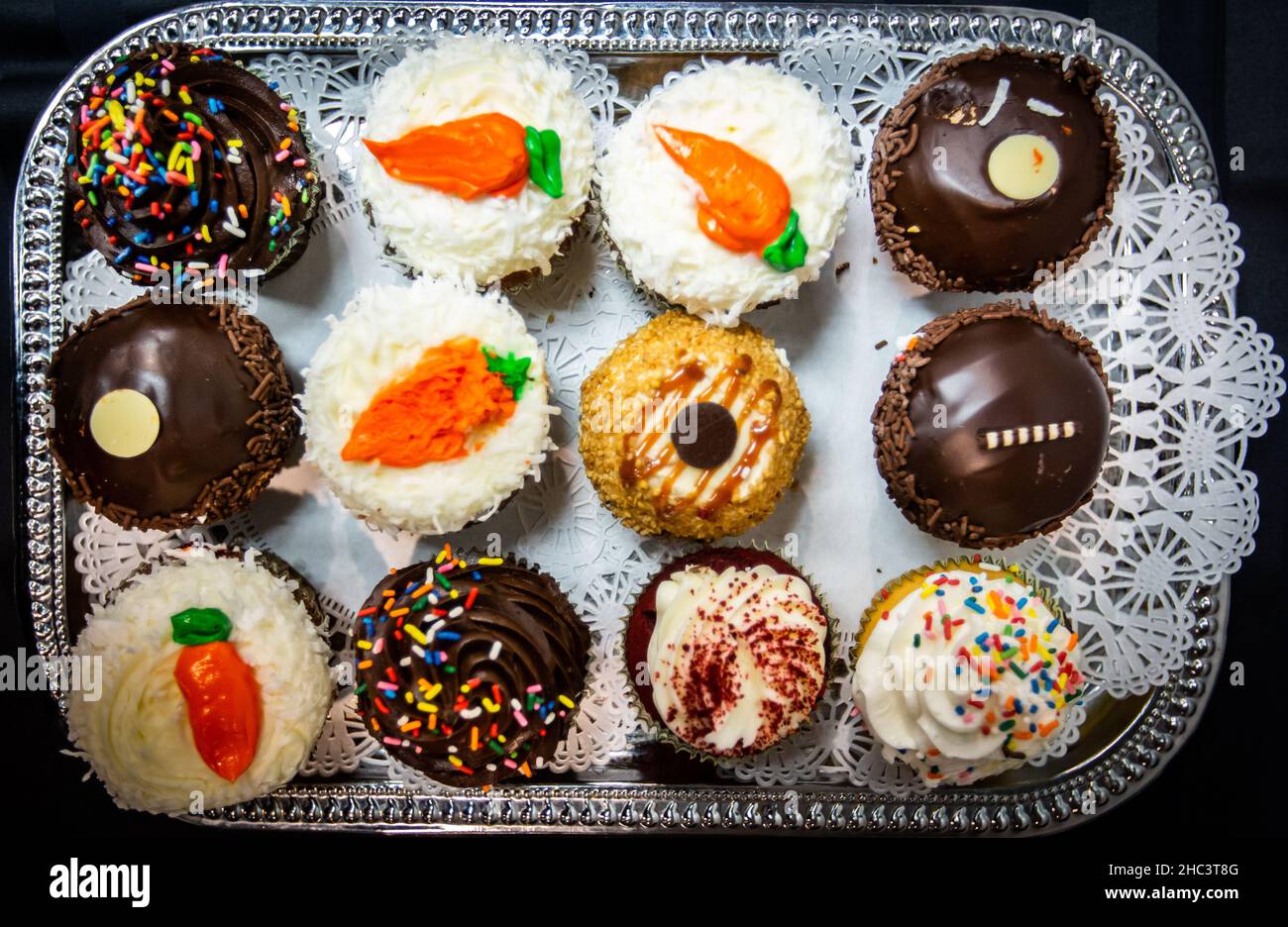 Top view of gourmet cupcakes in a country club in New Jersey Stock ...