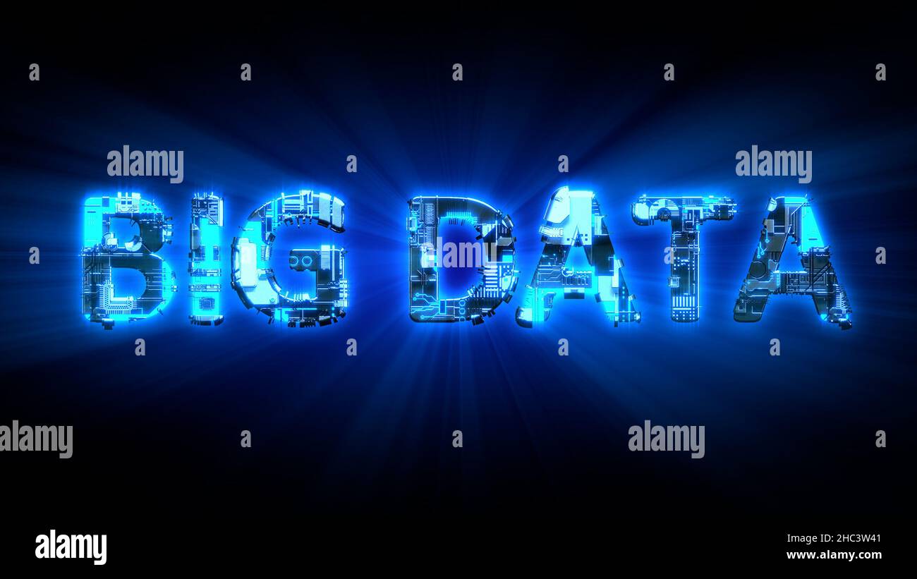 Big Data lighting blue digital cyber text, isolated - industrial 3D ...