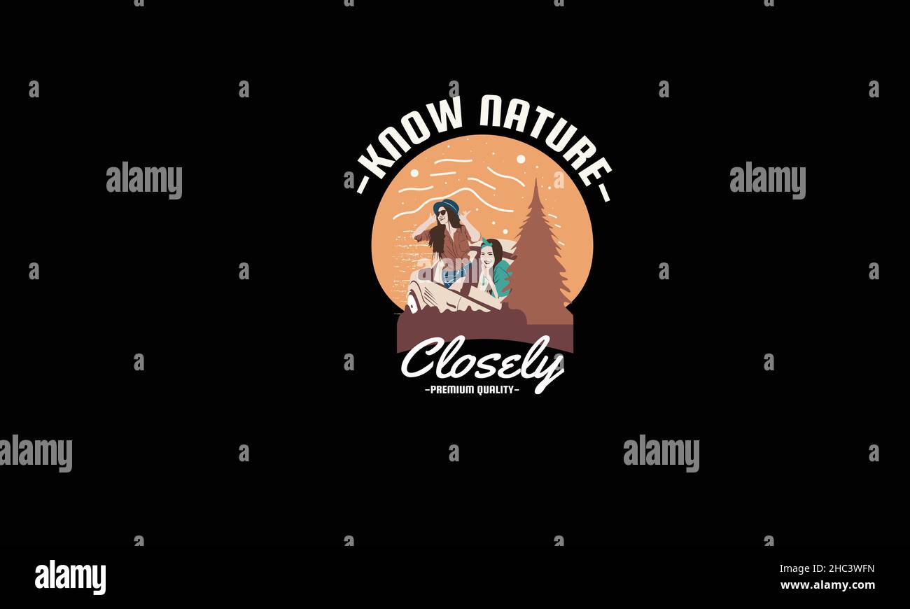 know nature closely girls adventure outdoor monogram text vector ...