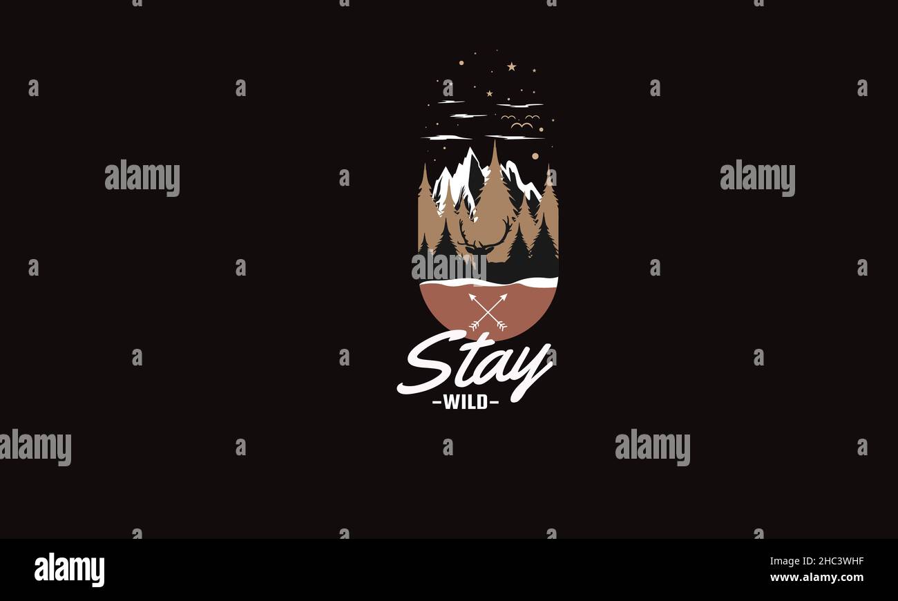 stay wild adventure outdoor monogram text vector template Stock Vector ...