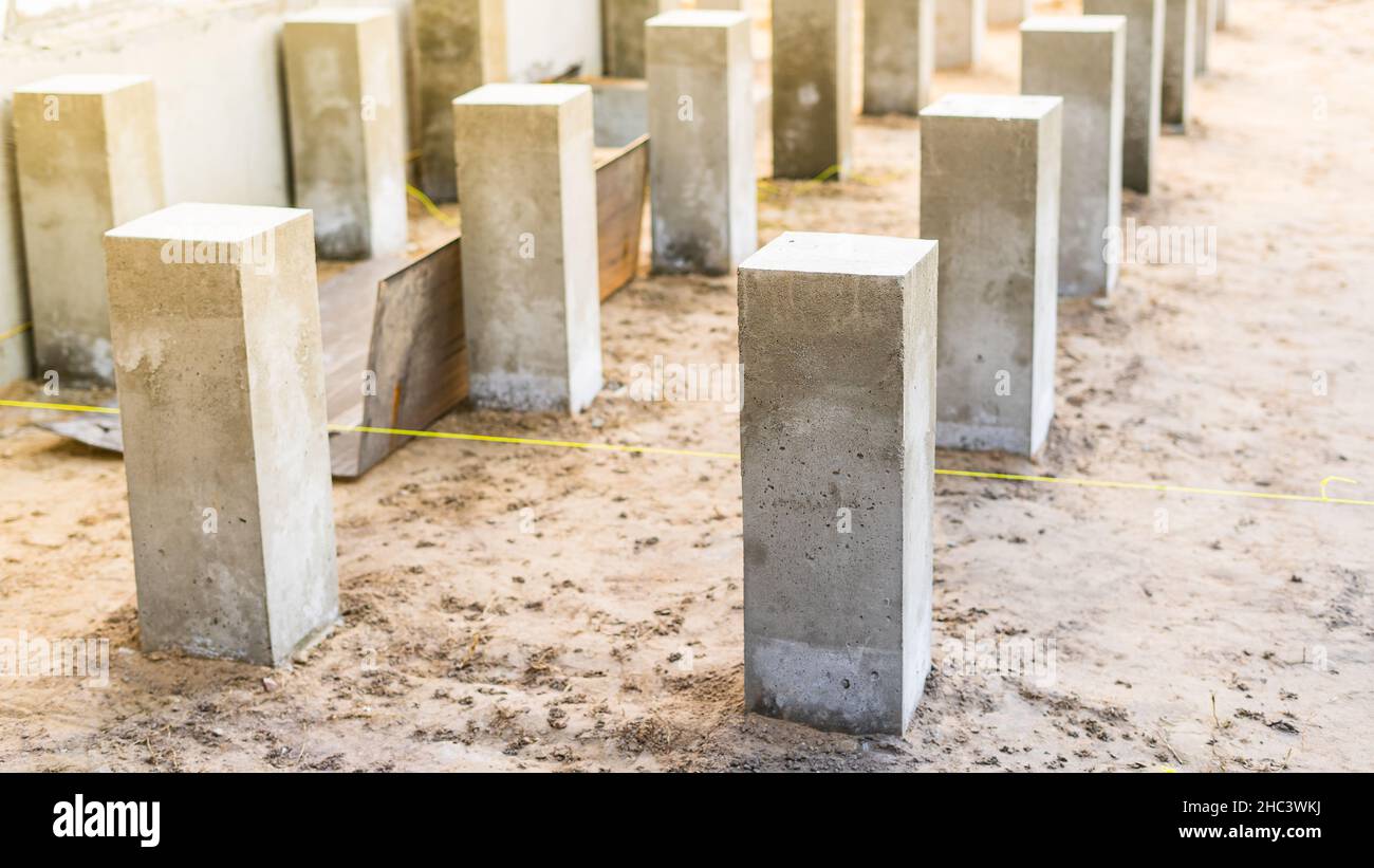 Concrete pillars poured for the construction of the terrace frame Stock ...