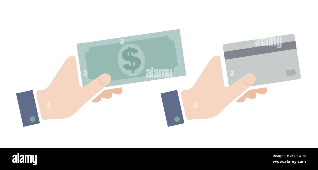 Vector set flat icons of hand with card and money. Vector set ...
