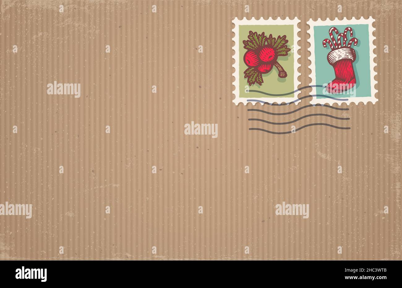 Vector illustration of a old craft paper with post stamp in vintage ...