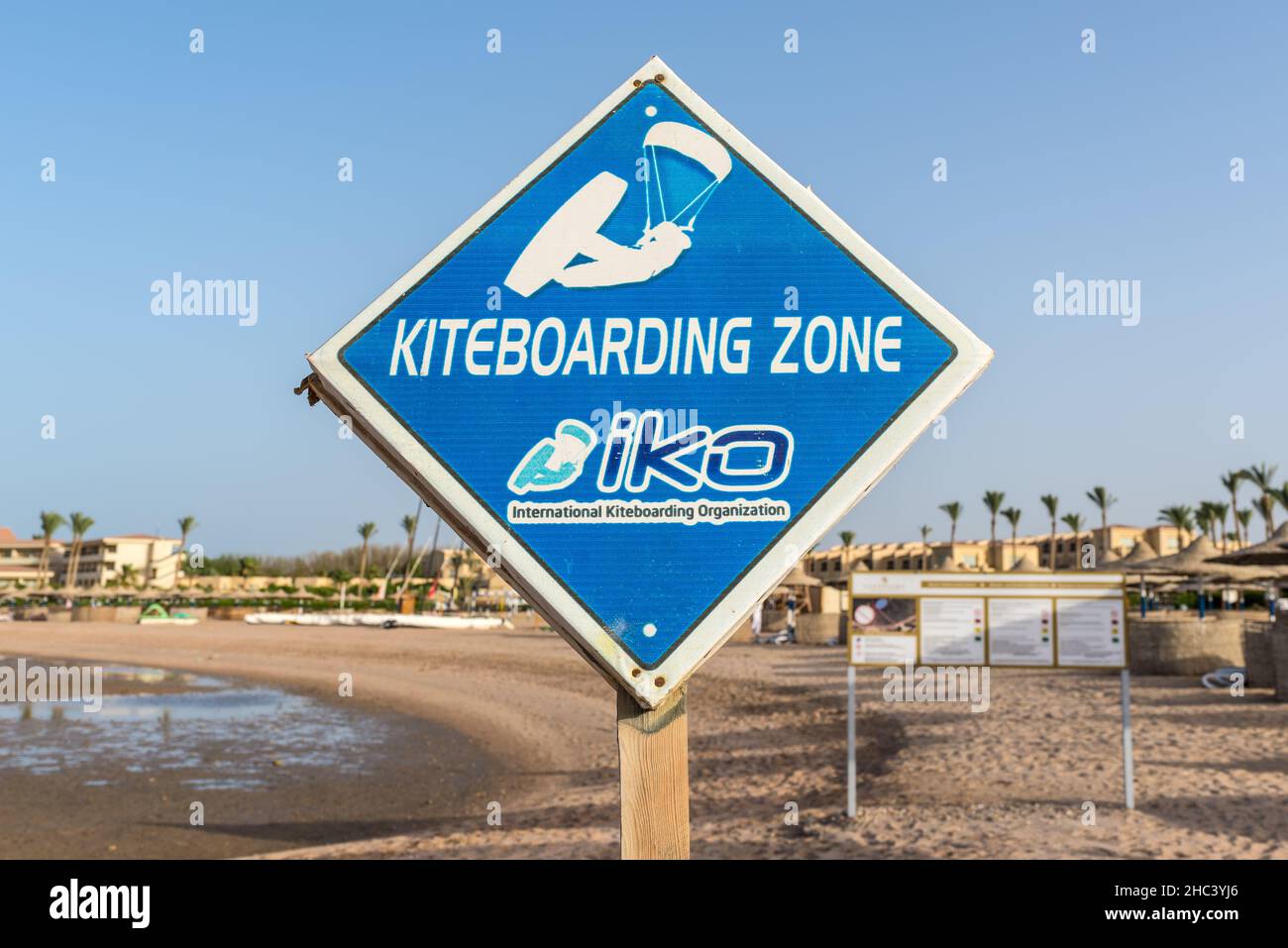 Hurghada, Egypt - June 01, 2021: Kiteboarding sign, kitesurfing ...