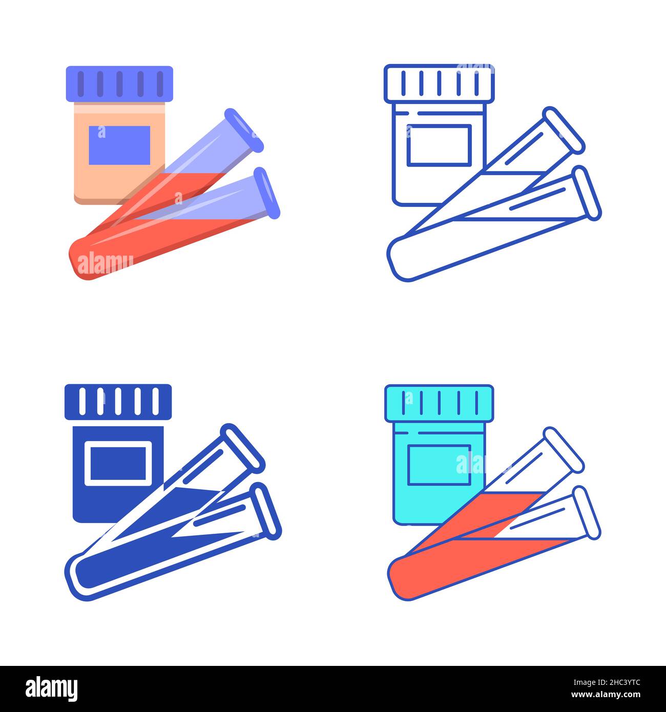 Clinical tests icon set in flat and line style. Urine and blood ...