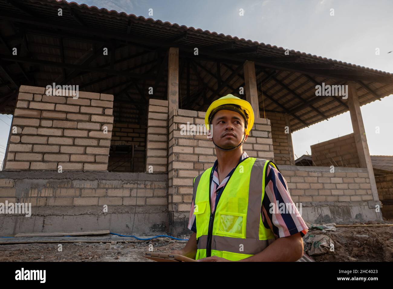 Business inspecture man in construction site engineer house building ...