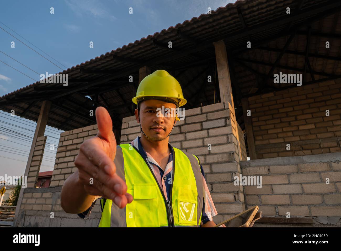 Engineer man corporate workers inspection in construction site ...
