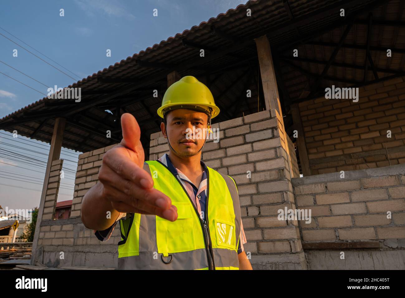 Business inspecture man in construction site engineer house building ...