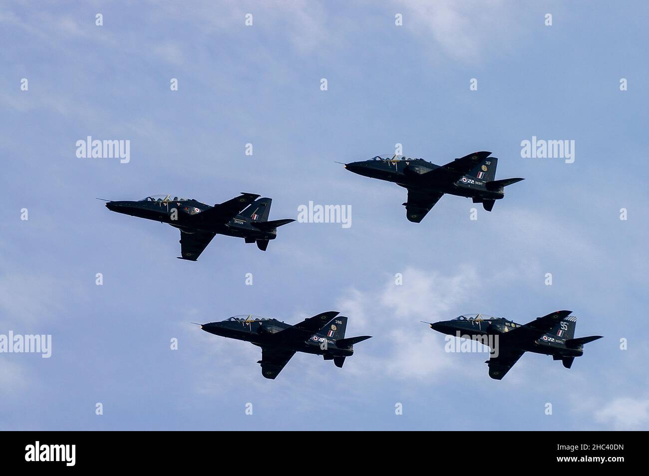 New BAe Systems Hawk T.2 leading three old BAe Hawk T.1 jet trainer ...