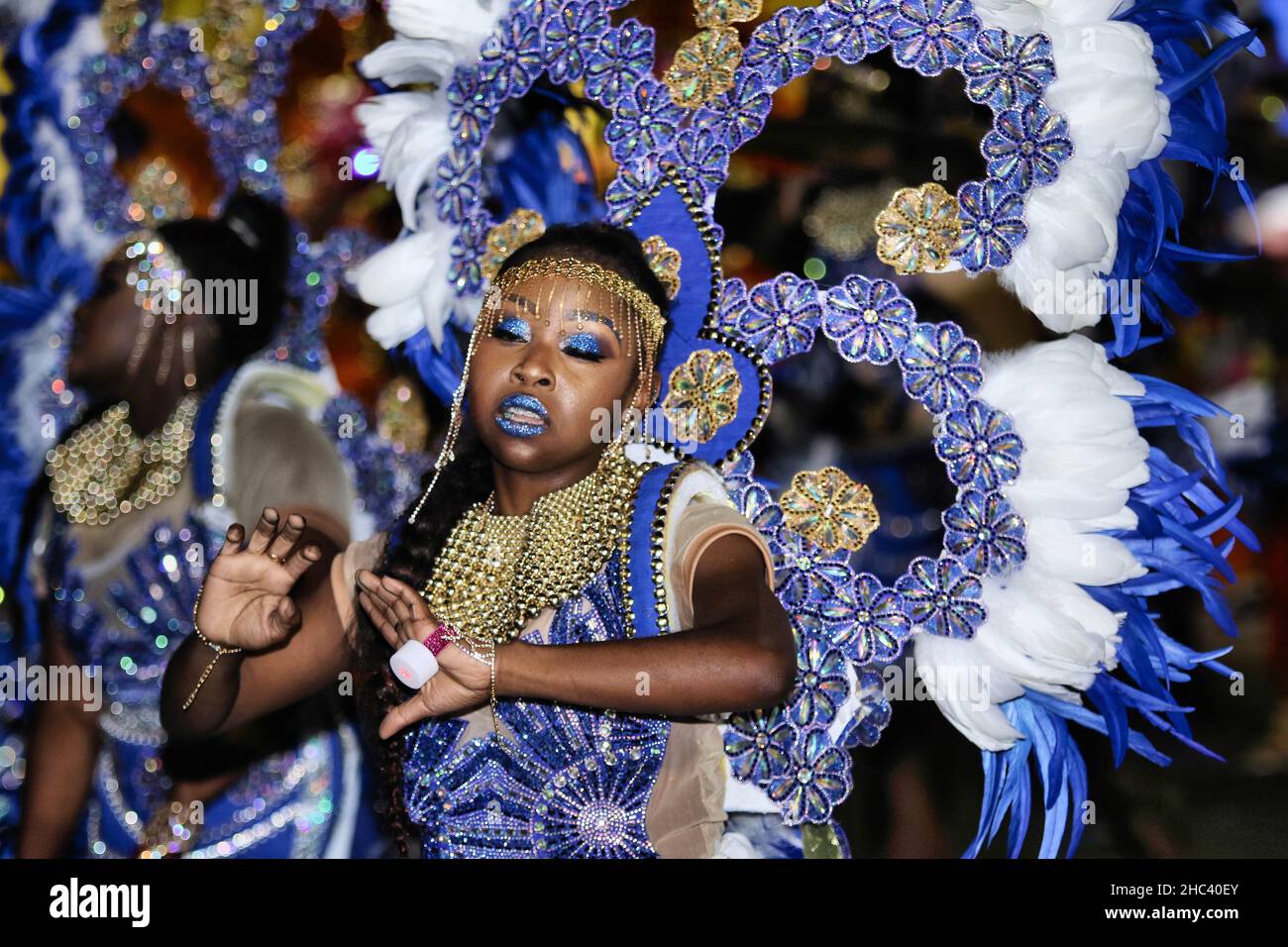 Woman dancing to music in Junkanoo street parade Stock Photo - Alamy