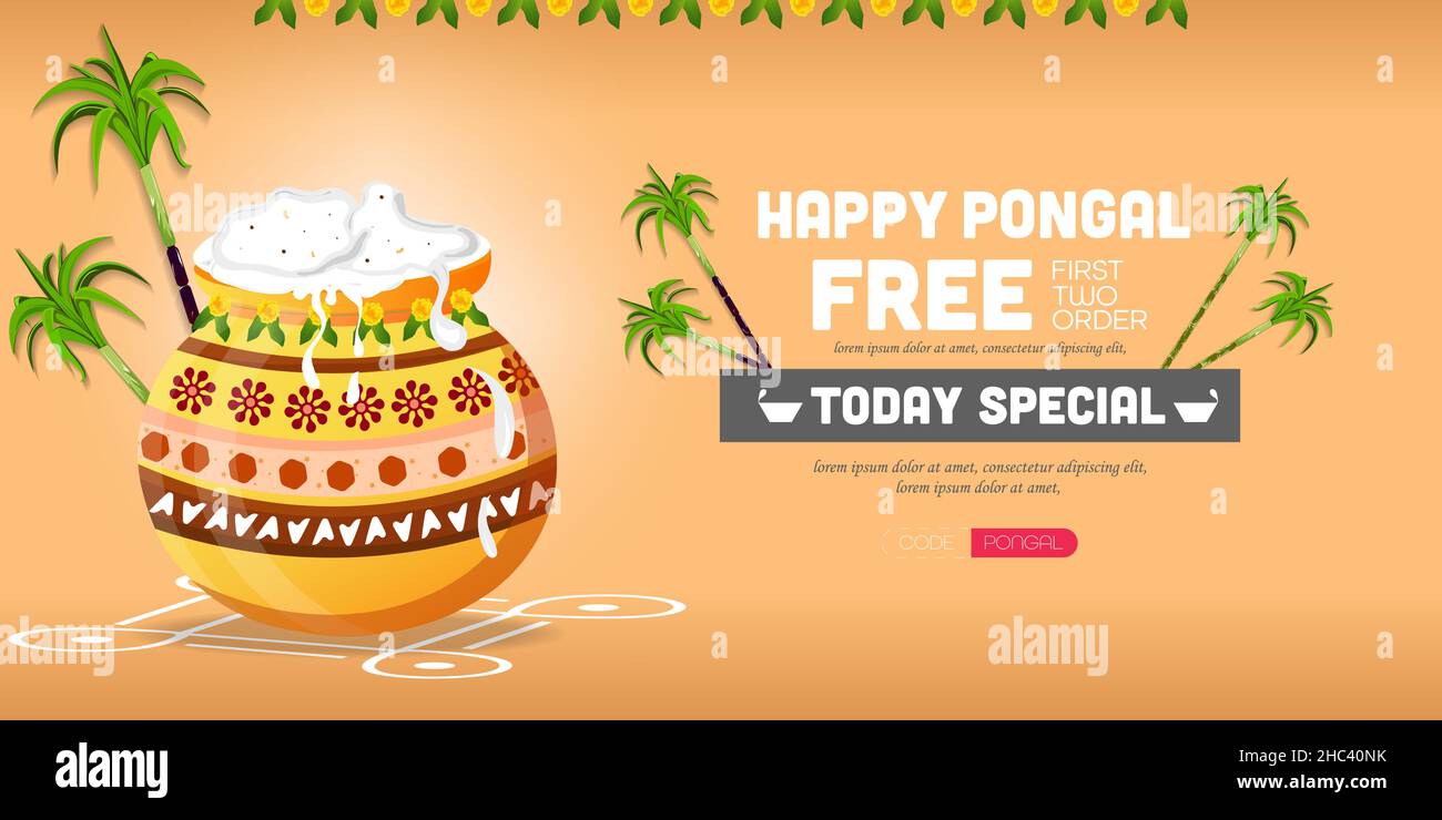 Happy Pongal Festival Banner Template Design for South Indian ...