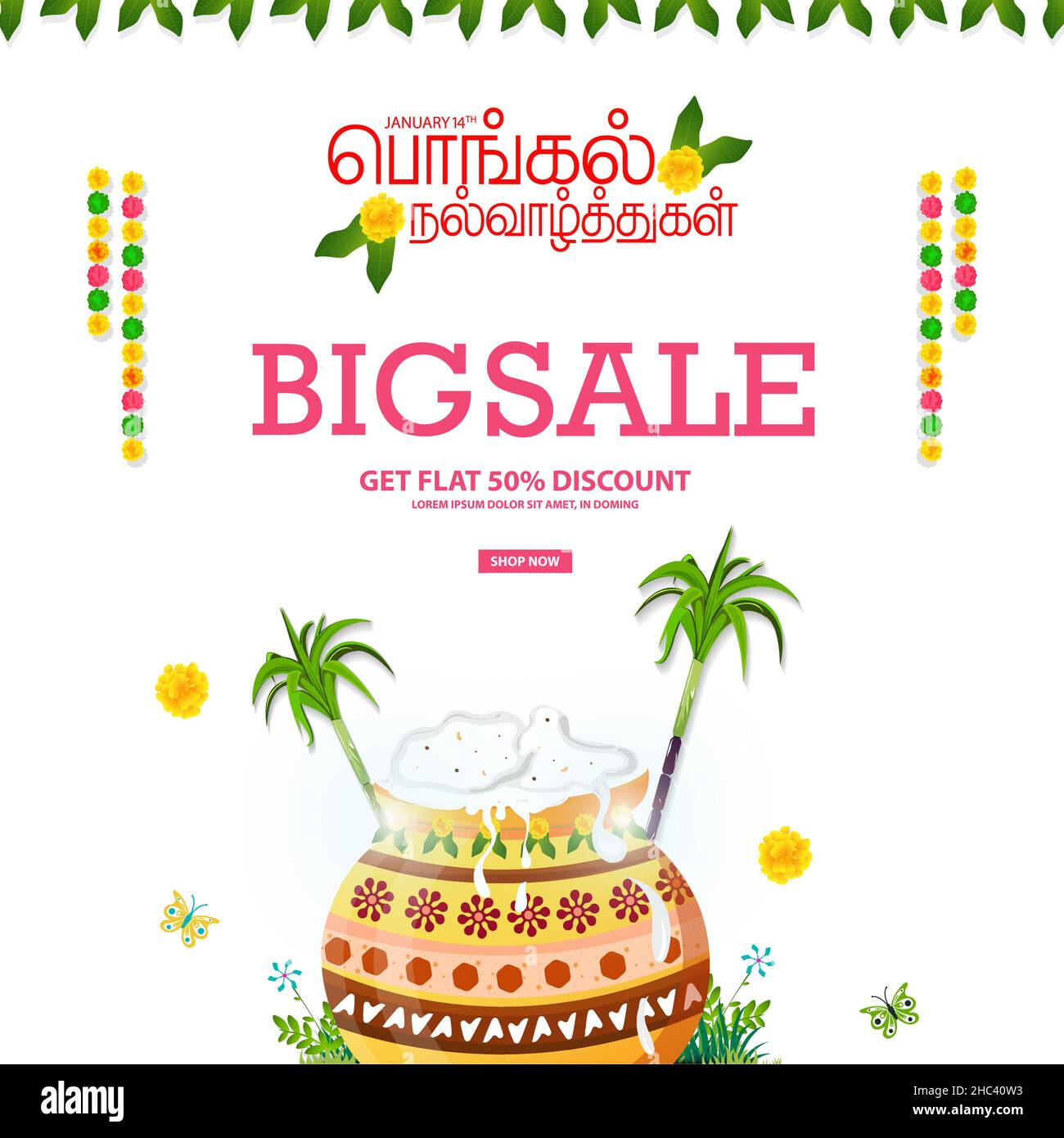 Happy Pongal Festival Offer Sale Background Template Design with 50% ...