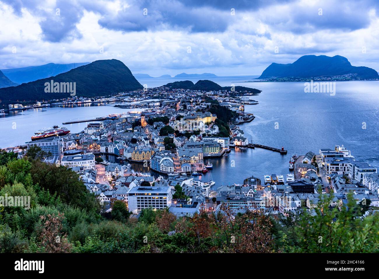 View of the beautiful town at the seashore in Alesund, Norway Stock ...