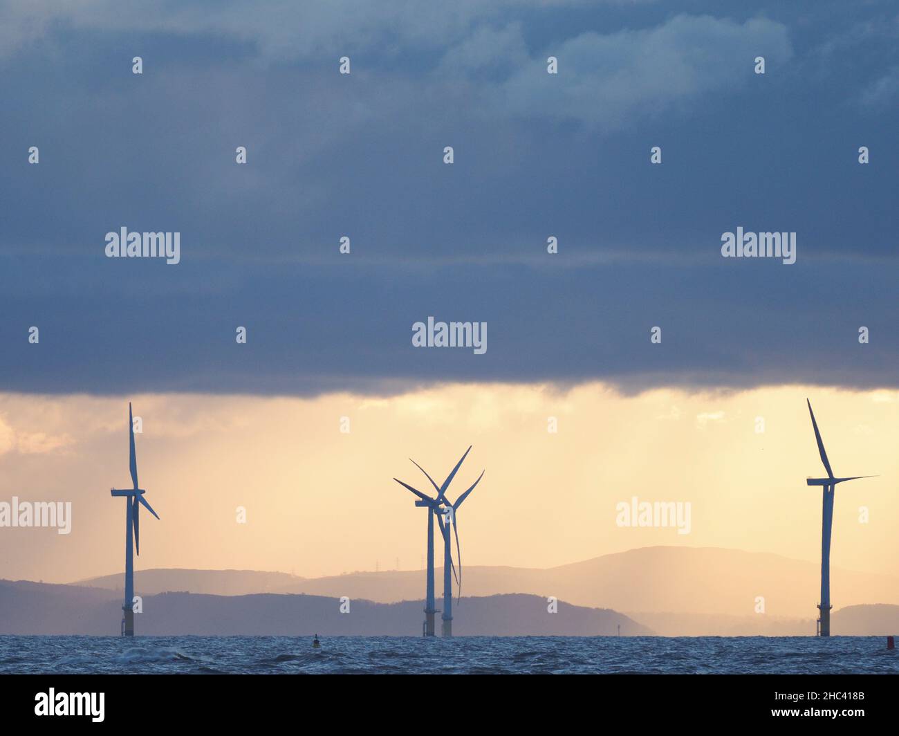 Wind farm in Irish Sea at Burbo Bank.The Burbo Bank Offshore Wind Farm ...