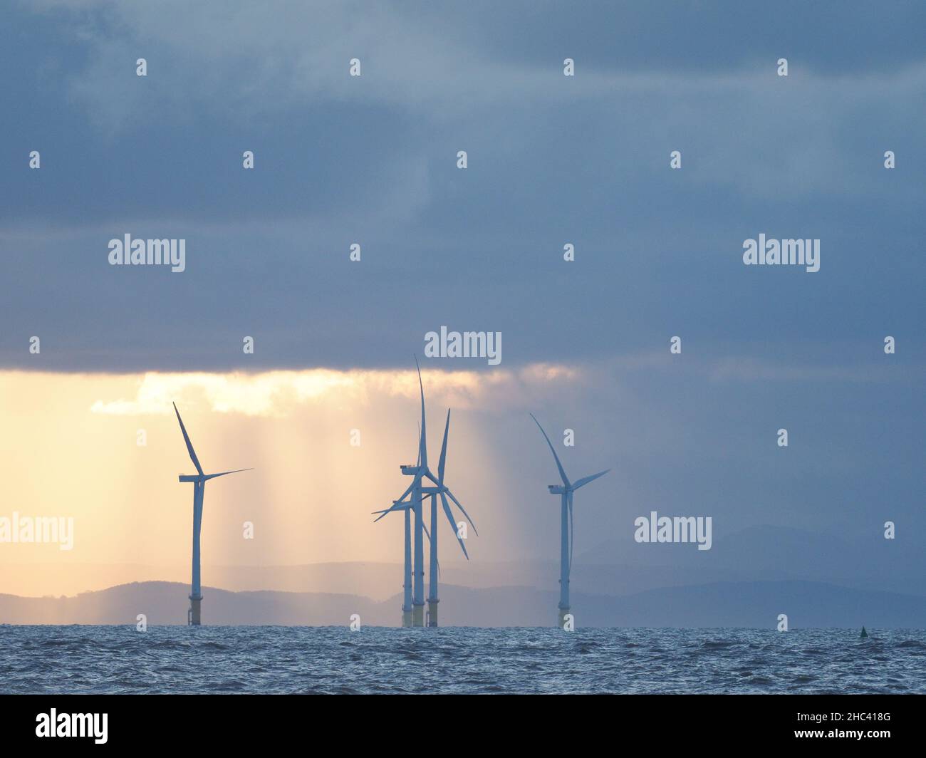 Wind farm in Irish Sea at Burbo Bank.The Burbo Bank Offshore Wind Farm ...