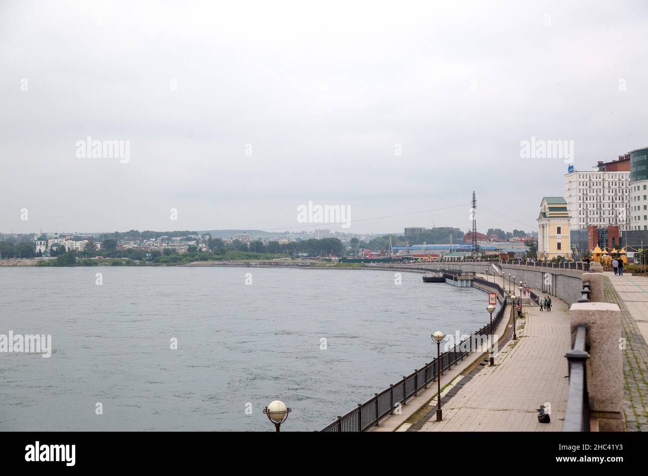 Irkutsk, Russia - July 31, 2021 Embankment of the Angara river on a ...