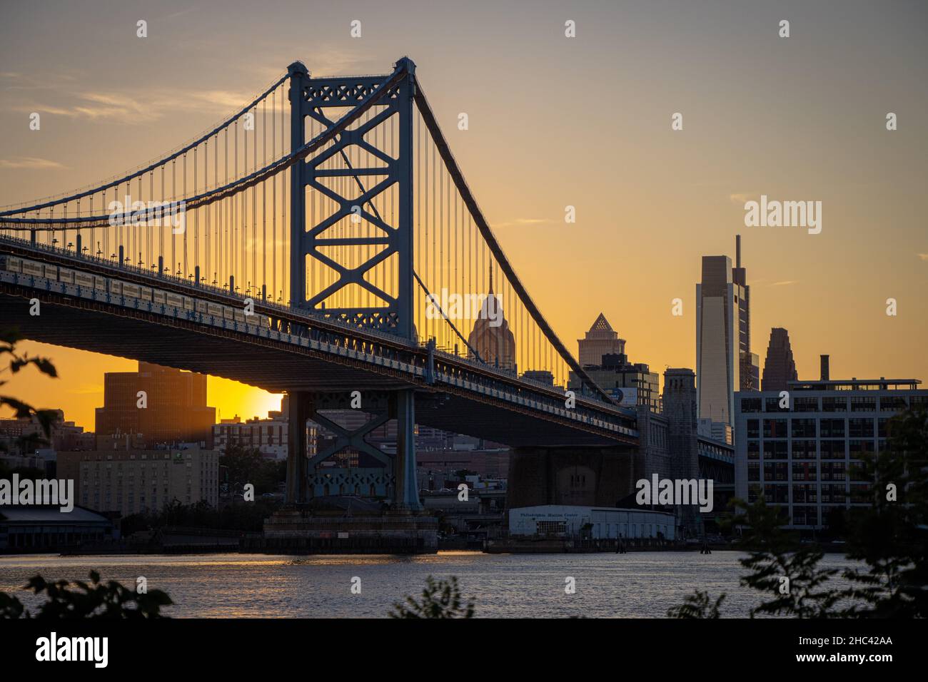 View of Benjamin Franklin Bridge. Suspension bridge in Philadelphia ...