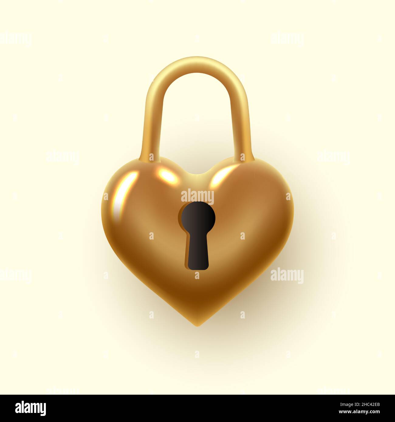 Gold lock in the shape of a heart. With a keyhole. Love emotion symbol ...