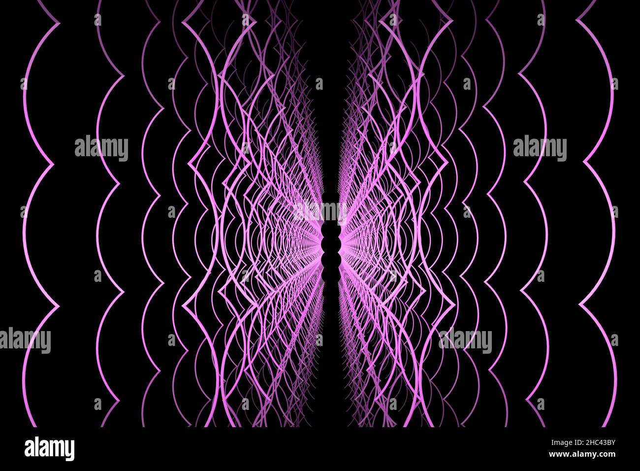 The Purple neon spider web in black space. Magenta glowing lines round ...
