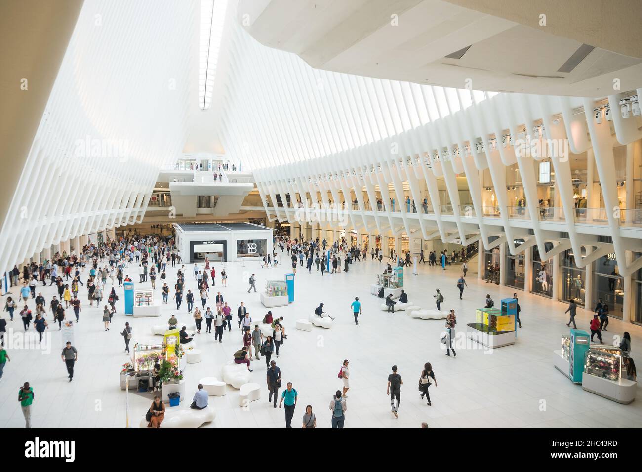 New York City, USA - August 7, 2019:Strolling inside the Oculus, a ...