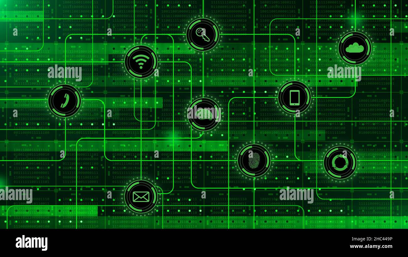 Information technology concept in green design - graphic elements over ...